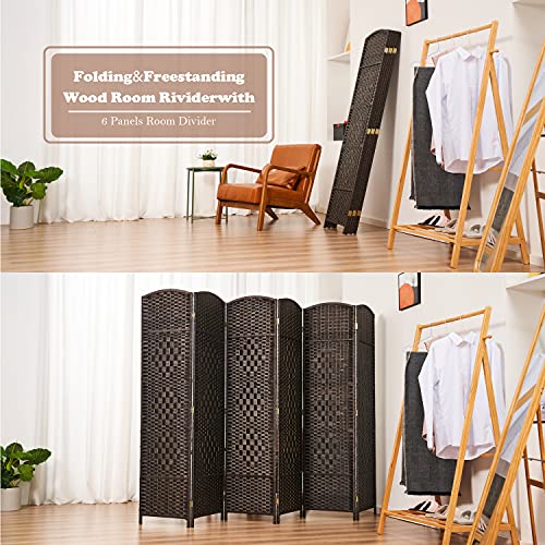 Lazyland Divider Folding Privacy Screen with Diamond Double-Weave Room dividers and Freestanding Room Dividers Privacy Screens for Indoor and Outdoor (6, Coffee)