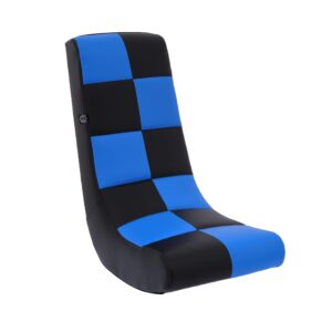 the crew furniture classic video rocker floor gaming chair, kids and teens, checkered pu faux leather, black/blue