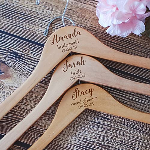 Akubi Personalized Bride Hanger, Wedding Hanger, Bridesmaid Groom Hangers for Wedding,Custom Wooden Hangers Wedding Dress Hanger (Wooden)