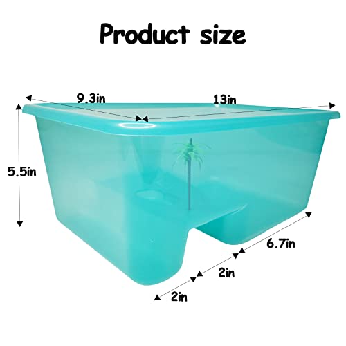 Fhiny Turtle Tank Aquarium, Plastic Turtle Habitat with Platform Plants Breeding Box with Lid Basking Platform Terrapin Lake Prevent Climbing Escaping for Tortoise Crayfish Crab (Small)