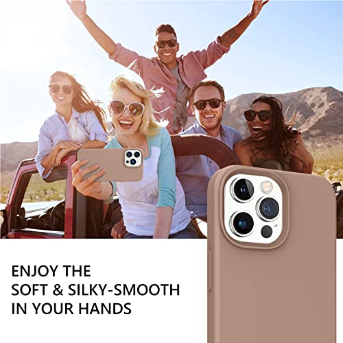 GUAGUA Compatible with iPhone 13 Pro Max Case 6.7 Inch Liquid Silicone Soft Gel Rubber Slim Microfiber Lining Cushion Texture Cover Shockproof Protective Phone Case for iPhone 13 Pro Max Khaki