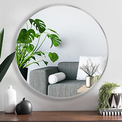 URnicehome Round Mirror 36 Inch Silver Circle Wall Mirror Metal Framed Mirror for Bedroom Bathroom Living Room Entryways Washrooms and More