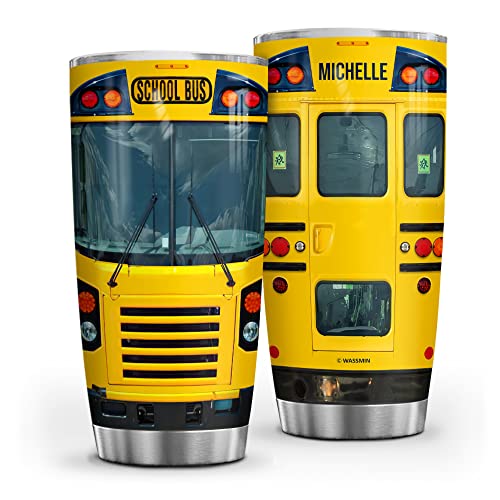 Wassmin Bus Driver Gifts Personalized School Bus Tumbler 20oz 30oz Custom Name Stainless Steel Double Wall Vacuum Tumblers Coffee Travel Mug Cups Christmas Presents