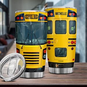 Wassmin Bus Driver Gifts Personalized School Bus Tumbler 20oz 30oz Custom Name Stainless Steel Double Wall Vacuum Tumblers Coffee Travel Mug Cups Christmas Presents