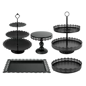 scieo cake stands set of 5 black metal cupcake holder dessert display plate for baby shower birthday wedding party candy table decoration