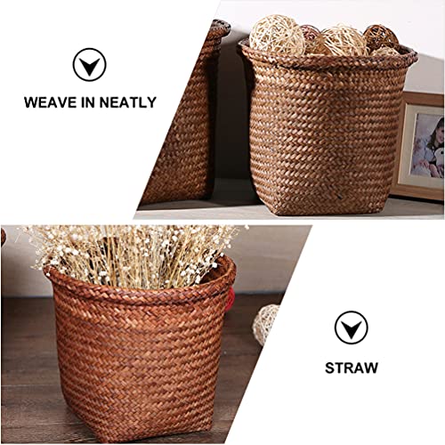 YARNOW Straw Woven Wastebasket Round Wicker Garbage Container Bin Dried Flower Bucket Rattan Waste Basket for Bathrooms Kitchens Home Offices