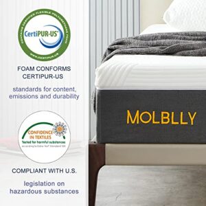 Molblly 10 Inches Full Size Mattress for Back Pain Relief, Gel Memory Foam Mattress in a Box, Fiberglass Free, Medium Firm, 10-Year Support, Premium Full Bed