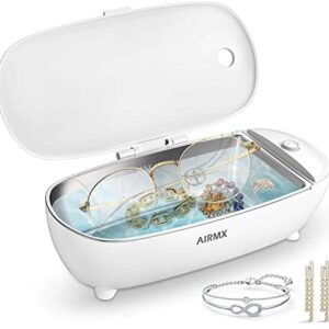 AIRMX Ultrasonic Jewelry Cleaner Machine with Timer, 450ML SUS304 Tank, 46KHz Professional Ultrasonic Gold Jewelry Cleaner for All Jewelry Rings Eyeglass Watches Coins Razors Earrings Necklace, White