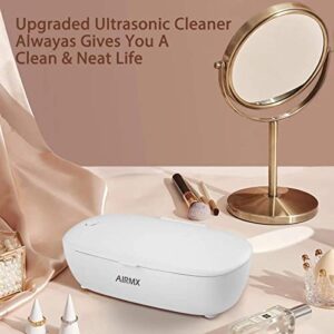 AIRMX Ultrasonic Jewelry Cleaner Machine with Timer, 450ML SUS304 Tank, 46KHz Professional Ultrasonic Gold Jewelry Cleaner for All Jewelry Rings Eyeglass Watches Coins Razors Earrings Necklace, White