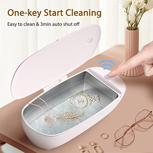 AIRMX Ultrasonic Jewelry Cleaner Machine with Timer, 450ML SUS304 Tank, 46KHz Professional Ultrasonic Gold Jewelry Cleaner for All Jewelry Rings Eyeglass Watches Coins Razors Earrings Necklace, White