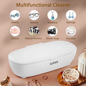 AIRMX Ultrasonic Jewelry Cleaner Machine with Timer, 450ML SUS304 Tank, 46KHz Professional Ultrasonic Gold Jewelry Cleaner for All Jewelry Rings Eyeglass Watches Coins Razors Earrings Necklace, White