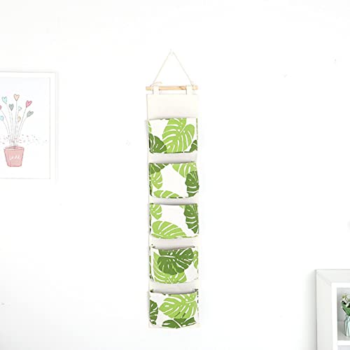 Over The Door Storage Bag, Multifunctional Wall Closet Hanging Storage Organizer with 5 Pockets Cotton Linen Hanging Pocket Organizer for Bedroom Bathroom