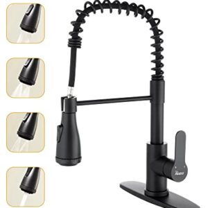 PHASAT Kitchen Faucet with Pull Down Sprayer High ArcSpring Kitchen Sink Faucet 4 Function Single Handle Mixer Tap,Matte Black,PU1H01