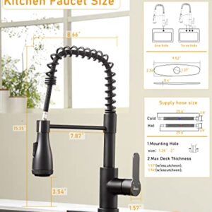 PHASAT Kitchen Faucet with Pull Down Sprayer High ArcSpring Kitchen Sink Faucet 4 Function Single Handle Mixer Tap,Matte Black,PU1H01