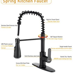 PHASAT Kitchen Faucet with Pull Down Sprayer High ArcSpring Kitchen Sink Faucet 4 Function Single Handle Mixer Tap,Matte Black,PU1H01