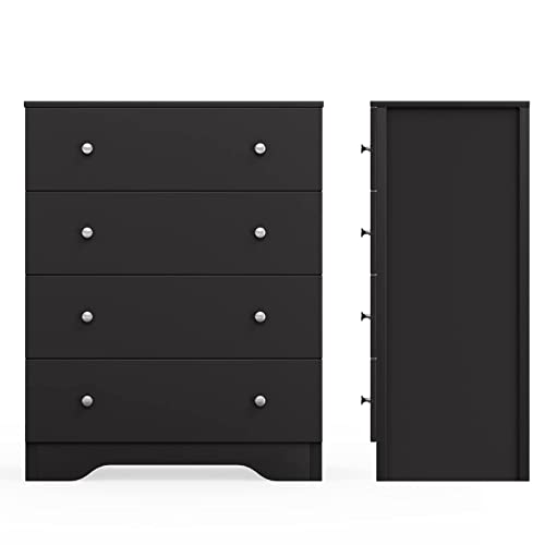 Artist Unknown 4 Drawer Dresser for Bedroom Chest of Drawers with Wooden Top Tall Storage Cabinet Nightstand for Living Room, Entryway, Children Room (Black)