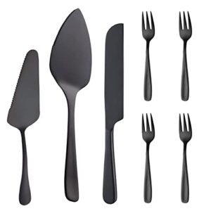 tupmfg wedding cake cutting set: cake knife and server set stainless steel cake knife cake shovel dessert fork sets for wedding birthday parties & events black