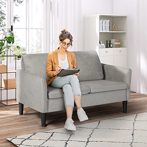 COVMAX Modern Fabric Loveseat Sofa Mid Century 2-Seat Love Seats Sofa Couch with Tufting and Upholstered Sofa Living Room Furniture for Small Compact Space Bedroom Office Apartment Dorm (Light Gray)