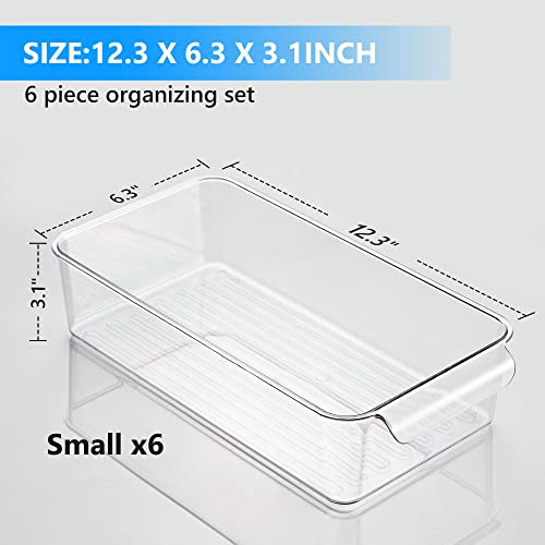 Refrigerator Organizer Bins, REDMOND 6pcs Fridge Organizers and storage clear Stackable for Kitchen, Pantry, Refrigerator, Cabinets, Freezer, 12.3" Long (6 Small)