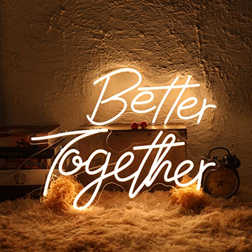 Better Together Neon Sign for Wall Decor, Wedding Decoration, Christmas Decoration, Party Background, Romance Neon Lights Signs Gift (with Dimmable) for Girlfriend, 18x8.5+23x10.5 inches, Warm White