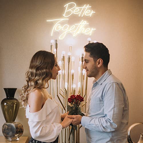 Better Together Neon Sign for Wall Decor, Wedding Decoration, Christmas Decoration, Party Background, Romance Neon Lights Signs Gift (with Dimmable) for Girlfriend, 18x8.5+23x10.5 inches, Warm White