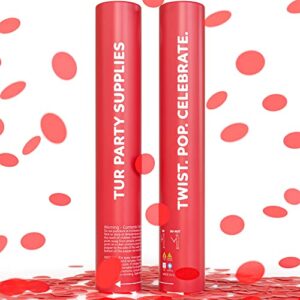 2 pack confetti cannon confetti poppers | biodegradable red confetti | tur party supplies | launches up to 25ft | giant (12 in) | party poppers for graduation, birthdays, weddings, and memorial day