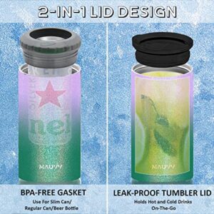 4 in 1 Insulated Slim Can Cooler with lid for 12 Oz Tall Skinny Can, Regular Can, Beer Bottle - Stainless Steel Double Walled Can Insulator Beer Coozy for Cans Koozie Coozies (Mermaid Dreams)