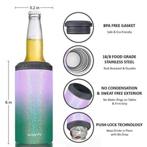 4 in 1 Insulated Slim Can Cooler with lid for 12 Oz Tall Skinny Can, Regular Can, Beer Bottle - Stainless Steel Double Walled Can Insulator Beer Coozy for Cans Koozie Coozies (Mermaid Dreams)