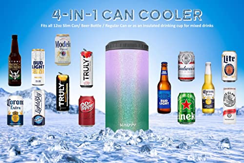 4 in 1 Insulated Slim Can Cooler with lid for 12 Oz Tall Skinny Can, Regular Can, Beer Bottle - Stainless Steel Double Walled Can Insulator Beer Coozy for Cans Koozie Coozies (Mermaid Dreams)