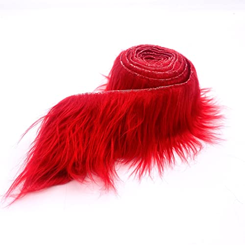 Craft Faux Fur Fabric Pre Cut Rolls - 2"x60" Fur Ribbon Faux Mohair Fabric Fur Strips - Super Soft Craft Fur Trim Fuzzy Fabric - Faux Fur for Crafts, Costumes & Decoration - Red - 2x60