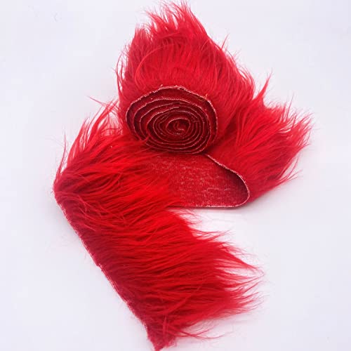 Craft Faux Fur Fabric Pre Cut Rolls - 2"x60" Fur Ribbon Faux Mohair Fabric Fur Strips - Super Soft Craft Fur Trim Fuzzy Fabric - Faux Fur for Crafts, Costumes & Decoration - Red - 2x60