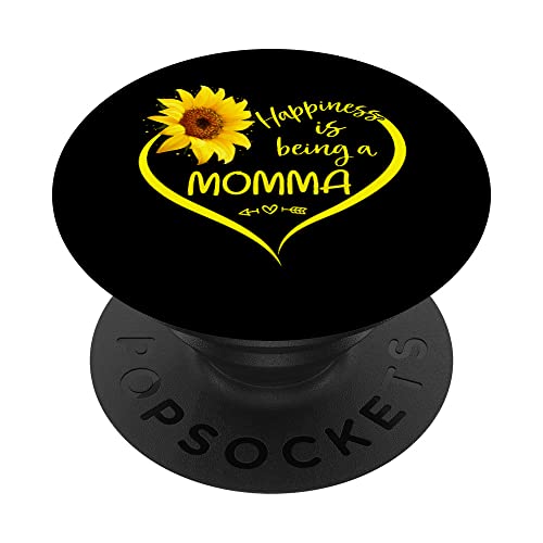 Happiness Is Being A Momma Cute Sunflower Heart Mommy To Be PopSockets Swappable PopGrip