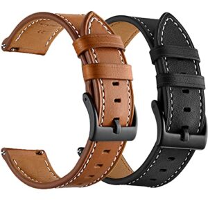 olytop galaxy watch 5 pro bands 45mm, galaxy watch 6/4 classic band 47mm 46mm 43mm 42mm, samsung galaxy watch 6/5/4/acitve 2 bands 44mm 40mm, 20mm leather wristband replacement strap men, black+brown