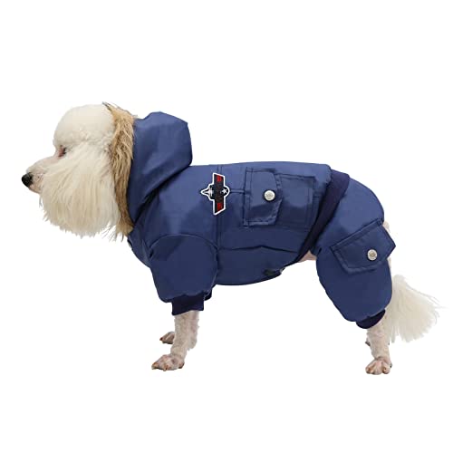 Hooded Jumpsuit Waterproof Small Dog Apparel Airman Fleece Winter Coat Snowsuit Outdoor Dog Cat Parka Jacket Cloth Drop Shipping (M,Blue)