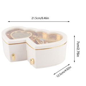 Ballerina Music Box Musical Jewelry Box, Double Heart Ballerina Musical Jewelry Box Storage Case Music Gift Box with Removable Magnetic Ballerina Dancer Birthday Bedroom Decor (white)