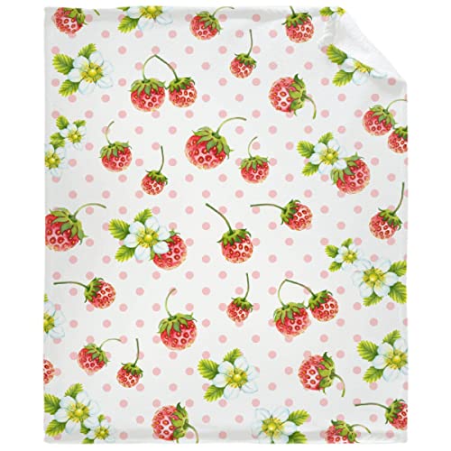 Strawberry Flower Blanket Cozy Soft Lightweight Flannel Throw Blanket for Bed Sofa Travel All Season Pets 40"x30"