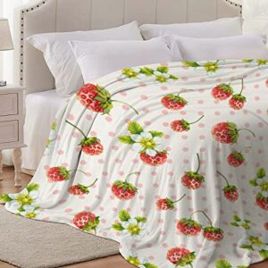 Strawberry Flower Blanket Cozy Soft Lightweight Flannel Throw Blanket for Bed Sofa Travel All Season Pets 40"x30"