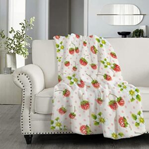 Strawberry Flower Blanket Cozy Soft Lightweight Flannel Throw Blanket for Bed Sofa Travel All Season Pets 40"x30"