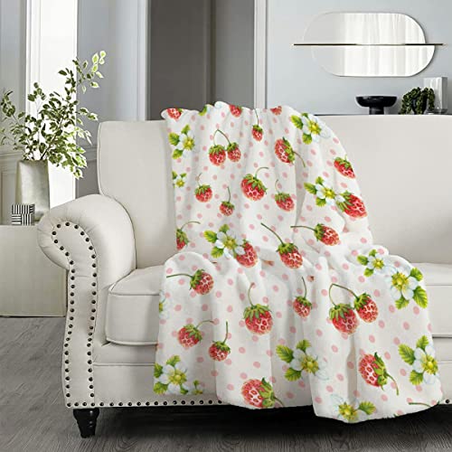 Strawberry Flower Blanket Cozy Soft Lightweight Flannel Throw Blanket for Bed Sofa Travel All Season Pets 40"x30"