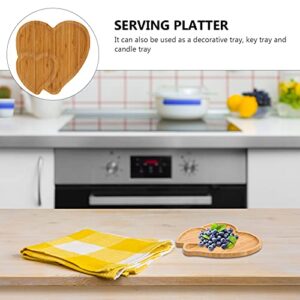 DOITOOL Serving Dishes 1Pcs Heart Shape Wooden Serving Tray Plates, Food Tray with 2 Grid for Fruit, Divided Food Serving Tray for Party, Family Dinner, Holiday, Picnic Serving Tray