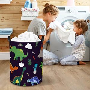 Clastyle 45L Waterproof Adorable Dinosaur Laundry Basket Black Collapsible Laundry Hamper with Handle Kids Toys Room Storage Basket with Drawstring, 14 * 17.7 in