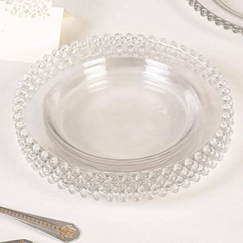 Lawei 6 Pack Clear Plastic Charger Plates with Bead Rim, 13 Inch Plastic Round Serving Plates Decor Dinner Plates for Party Wedding Events Dinner Decoration