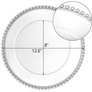 Lawei 6 Pack Clear Plastic Charger Plates with Bead Rim, 13 Inch Plastic Round Serving Plates Decor Dinner Plates for Party Wedding Events Dinner Decoration