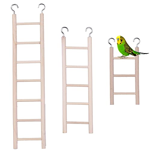 JOPE 3 Sizes Wooden Bird Ladder for Cage, Bird Parrot Step Ladders Toys, Cage Hanging Pet Cage Ladders Climbing Ladder for Parakeets, Parrots, Cockatoo, Lovebirds