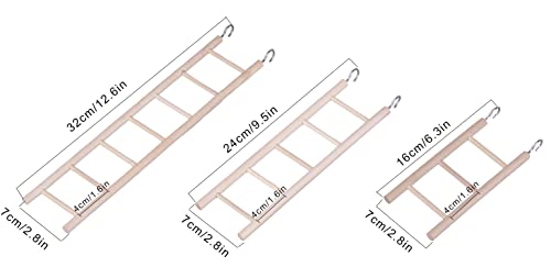 JOPE 3 Sizes Wooden Bird Ladder for Cage, Bird Parrot Step Ladders Toys, Cage Hanging Pet Cage Ladders Climbing Ladder for Parakeets, Parrots, Cockatoo, Lovebirds