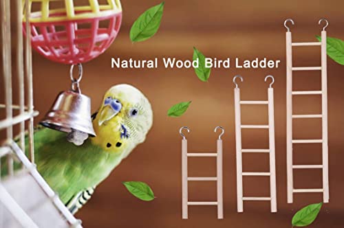 JOPE 3 Sizes Wooden Bird Ladder for Cage, Bird Parrot Step Ladders Toys, Cage Hanging Pet Cage Ladders Climbing Ladder for Parakeets, Parrots, Cockatoo, Lovebirds