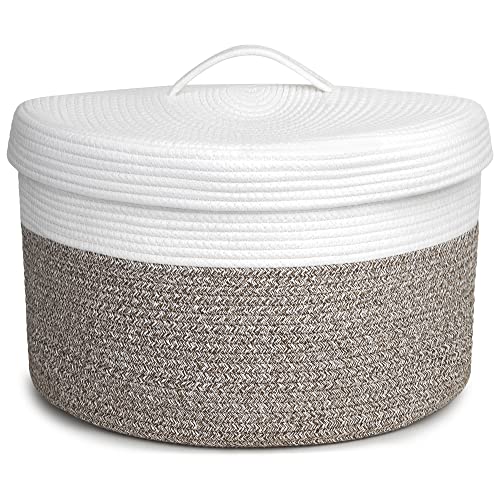 Blanket Basket with Lid, blanket storage Basket, Laundry, and Organizing Toys, rope basket, Woven Coiled Hamper with Soft Lid, Trendy Home décor for Living Room or Bedroom