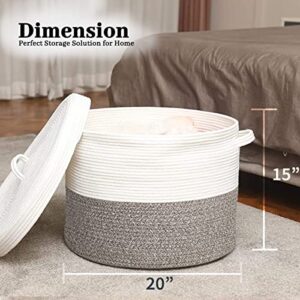 Blanket Basket with Lid, blanket storage Basket, Laundry, and Organizing Toys, rope basket, Woven Coiled Hamper with Soft Lid, Trendy Home décor for Living Room or Bedroom