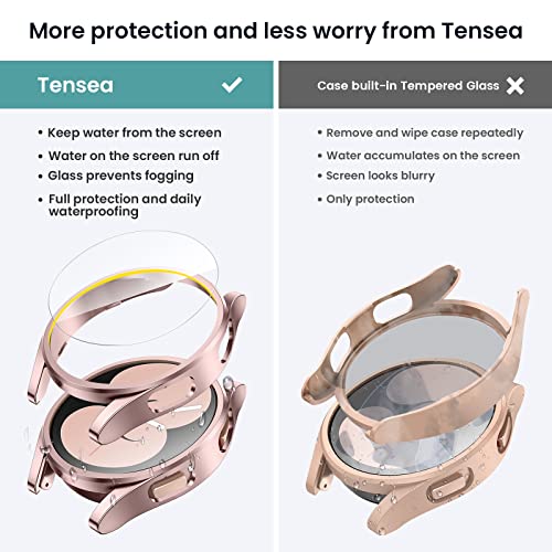 Tensea [4+4Pcs] for Samsung Galaxy Watch 4 2021 & 5 2022 Screen Protector and Case 40mm, Hard PC Bumper and Anti-Fog Tempered Glass Protective Film, Face Cover Set for Watch4 Watch5 40 mm Accessories