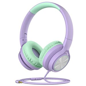 kids headphones with microphone, wired headsets for children teens boys girls with 85db/94db volume limit, foldable adjustable for school, travel, 3.5mm audio jack for ipad, tablet, pc, chromebook